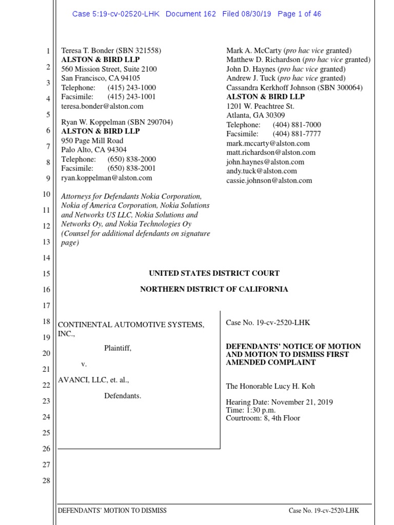 19-08-30 Avanci Et Al. Motion To Dismiss Continental Complaint | PDF ...