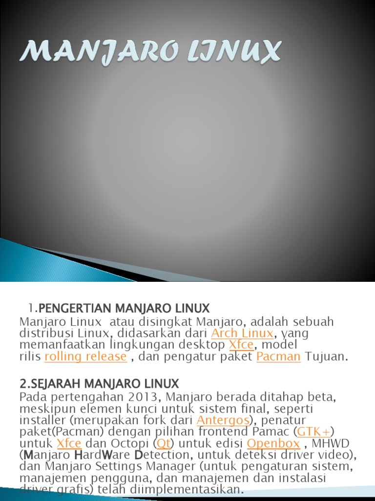 Manjaro Linux: Pengertian dan Fitur Utama | PDF