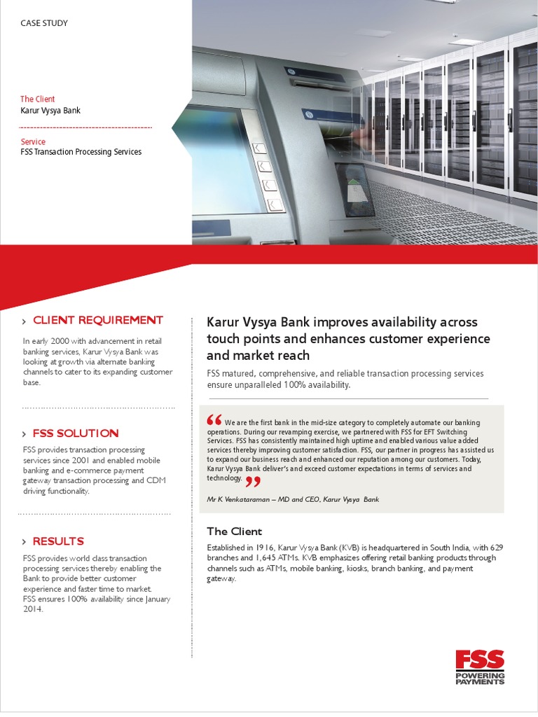 FSS Karur Vysya Bank Case Study | PDF | Automated Teller Machine | Banks