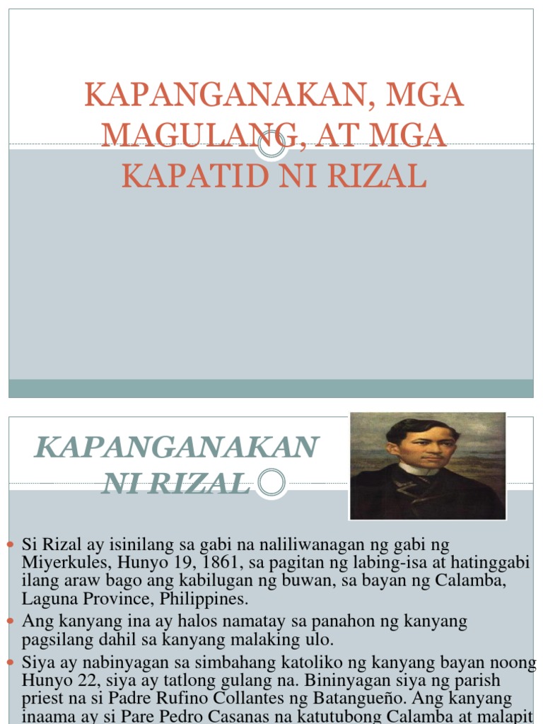 Kapanganakan, Mga Magulang, at Mga Kapatid Ni Rizal