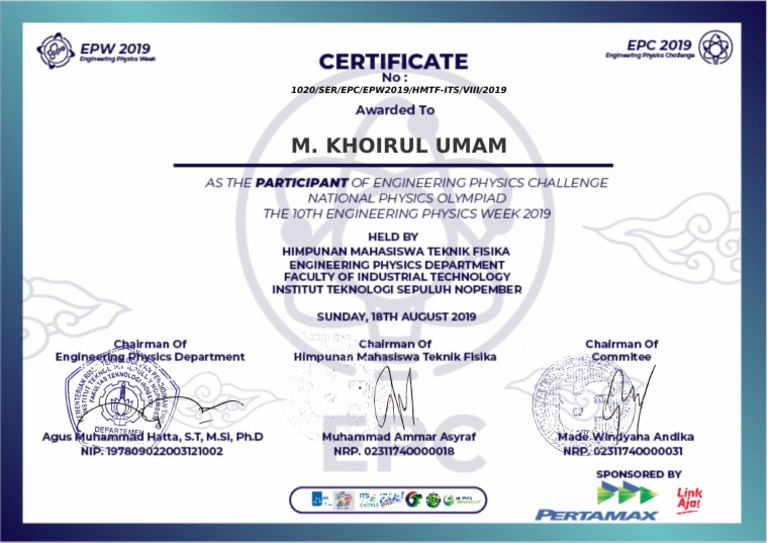 M. Khoirul Umam: 1020/SER/EPC/EPW2019/HMTF-ITS/VIII/2019 | PDF | Business