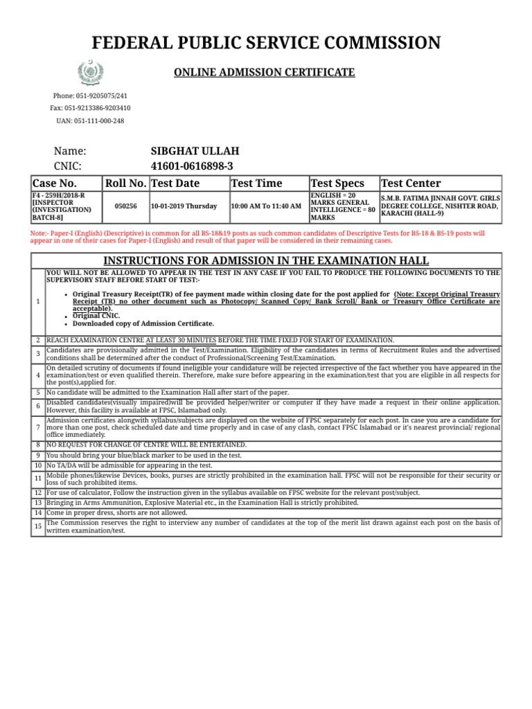 Online - Fpsc.gov - PK FPSC GR Reports GR Phase1 Ac 2019.Php# | PDF ...