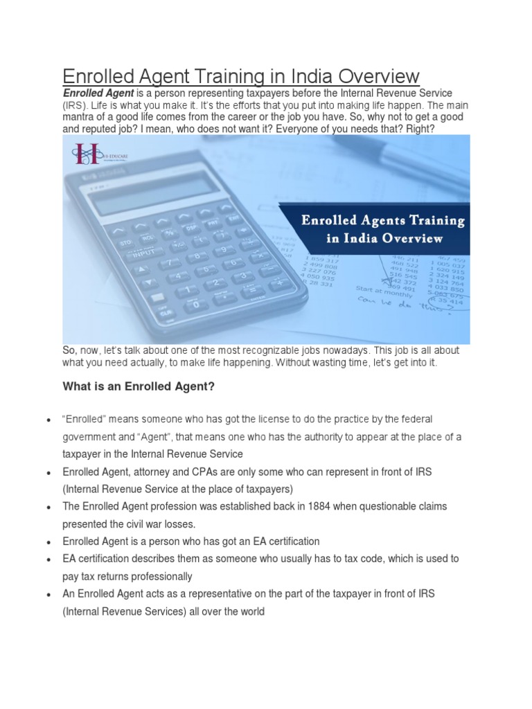Enrolled Agent Training in India Overview | PDF | Internal Revenue ...