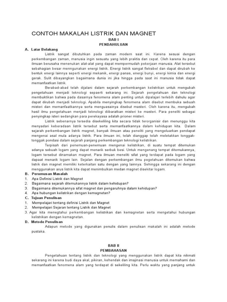 Contoh Makalah Listrik Dan Magnet | PDF