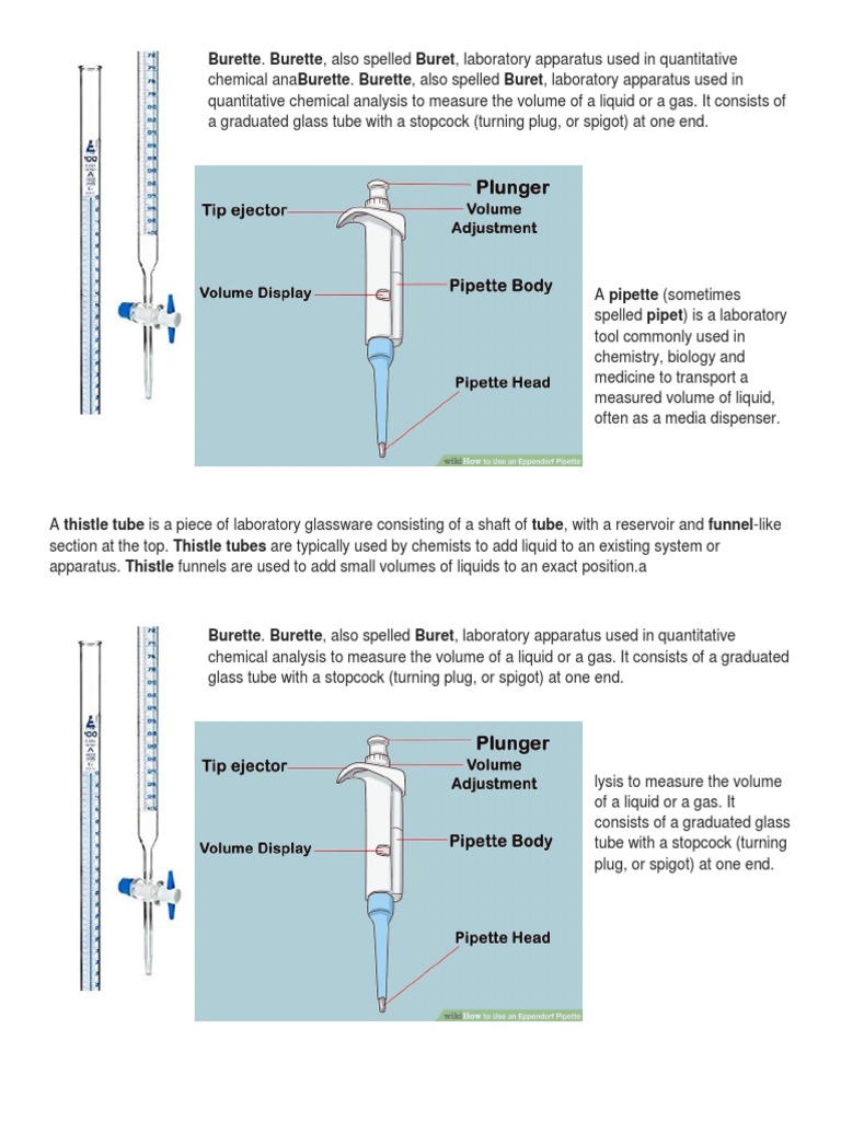 Burette. Burette, Also Spelled Buret, Laboratory Apparatus Used in ...