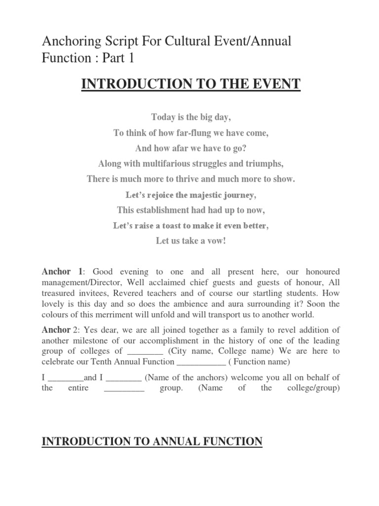 Anchoring Script For Cultural Event | PDF | Religion And Belief