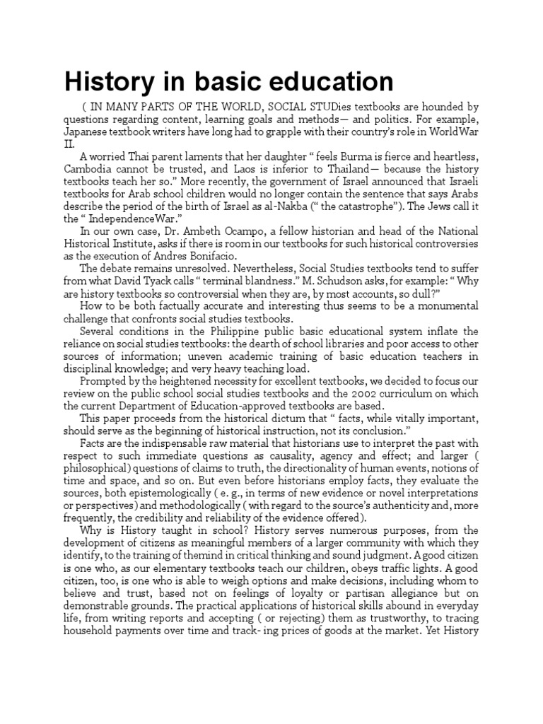 History in Basic Education | PDF | Curriculum | Social Science