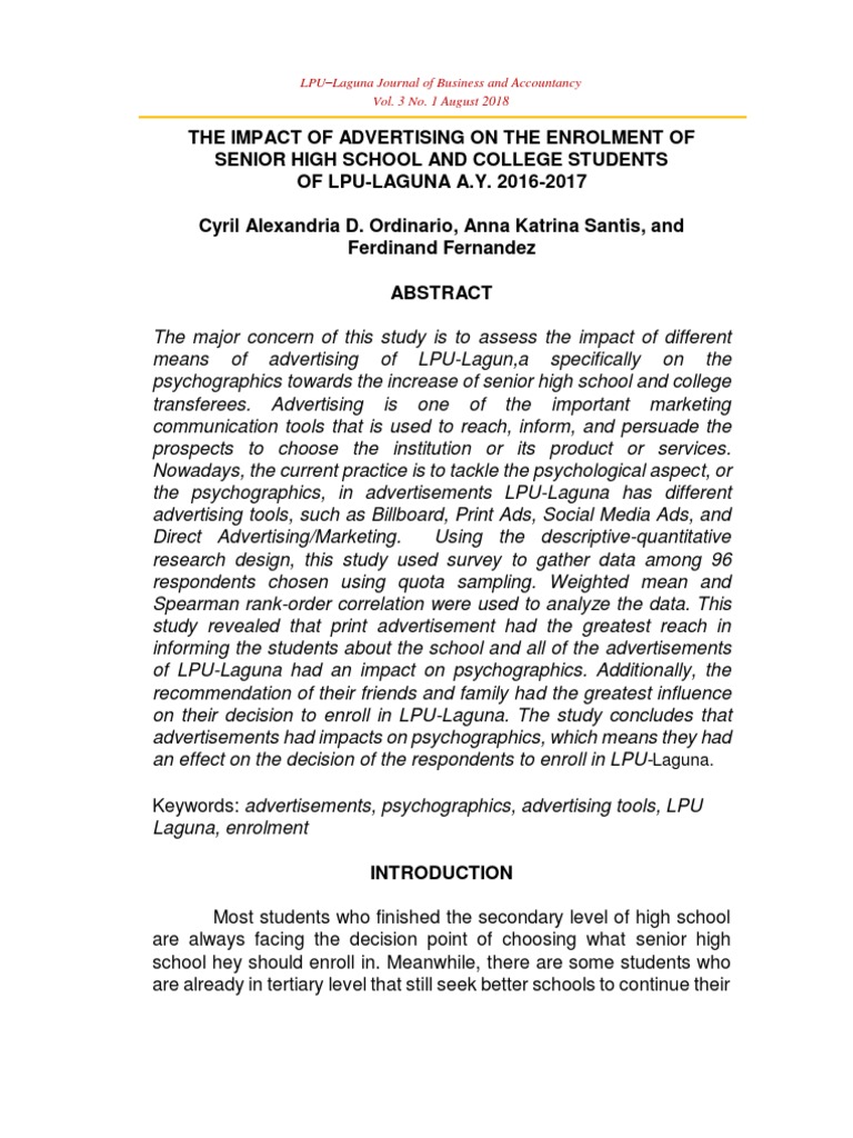The Impact of Advertising On The Enrolment of Senior High School and ...