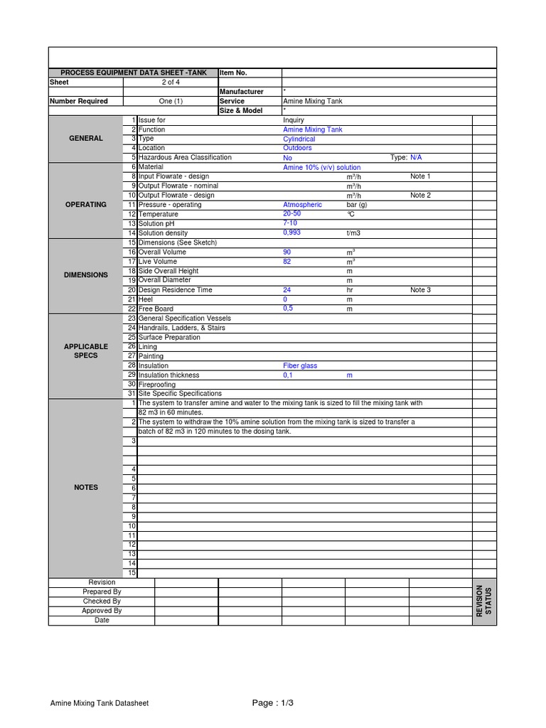 Amine Mixing Tank Datasheet | PDF | Mechanical Engineering | Nature