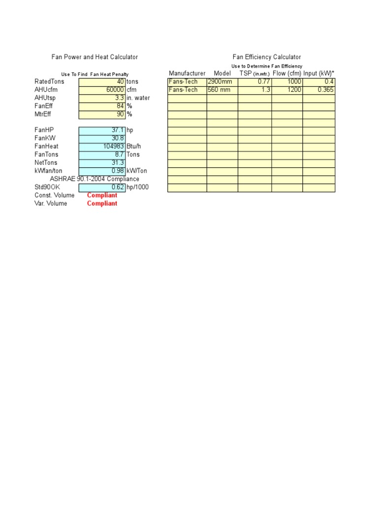 Compliant Compliant: Use To Determine Fan Efficiency Use To Find Fan ...