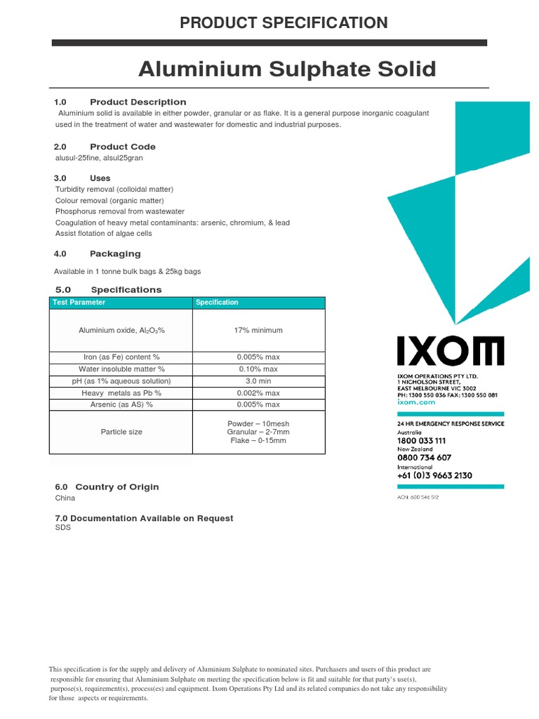 Ixom Product Specification Alum Solid | PDF