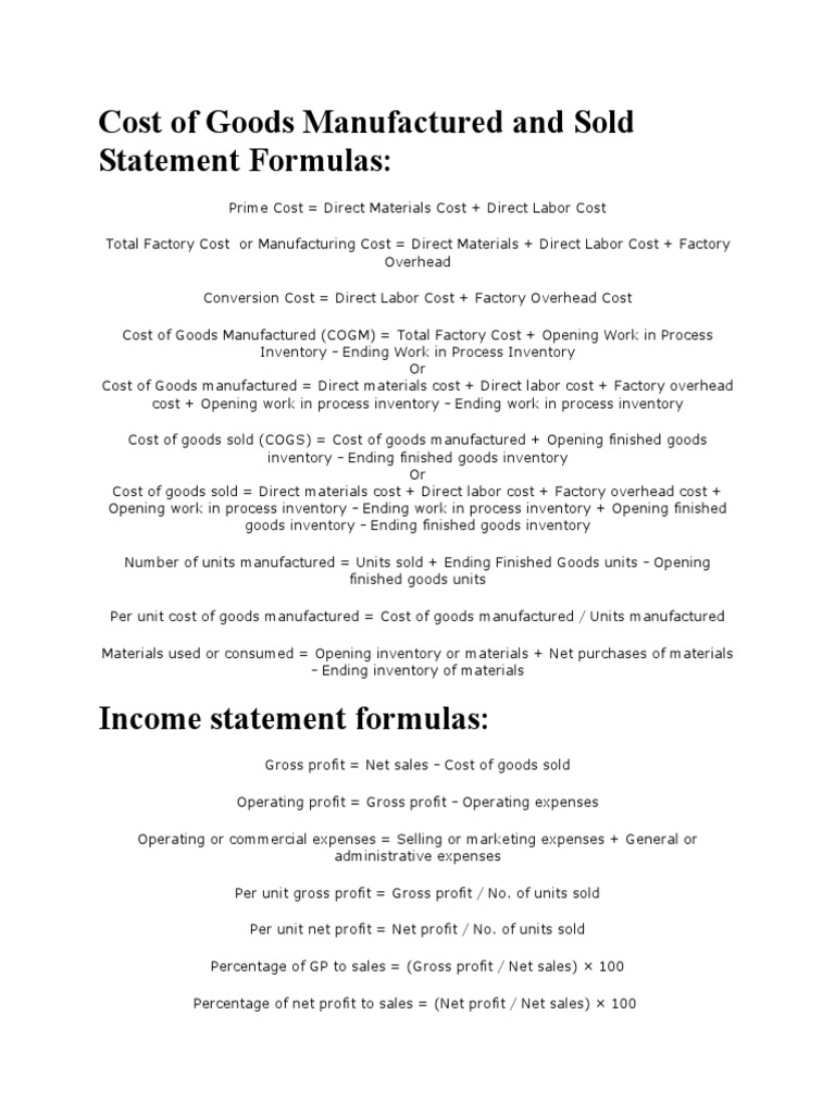 COGM COGS Formula PDF | PDF | Cost Of Goods Sold | Inventory