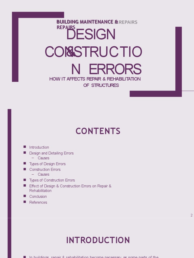 Design & Constructio N Errors: Building Maintenance & Repairs ...