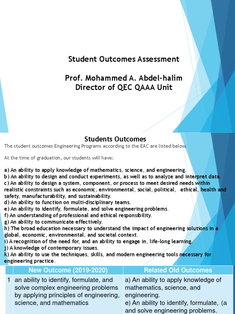 Student Outcomes Assessment 2019 2020 1 | PDF | Experiment | Engineering