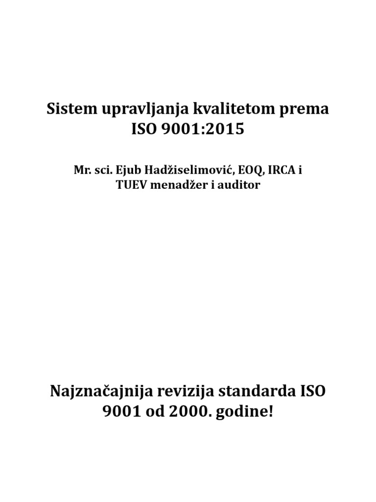 1 Sistem Upravljanja Kvalitetom Prema ISO 9001 2015 | PDF
