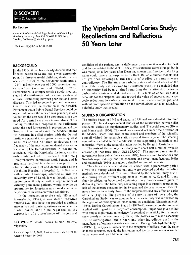 Vipeholm y Revisado | PDF | Oral Hygiene | Dentistry