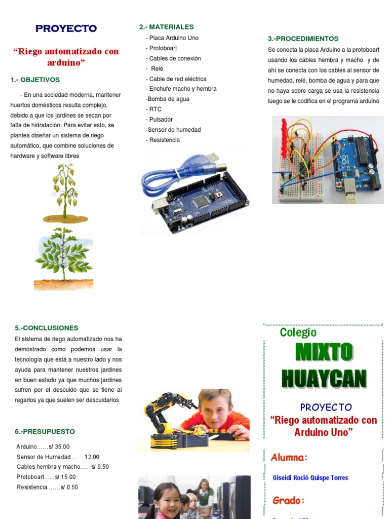 TRIPTICO-EXPERIMENTO Auto Riego Con Arduino | PDF | Tecnología