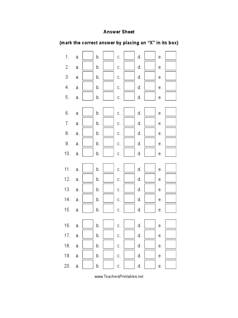 Answer Sheet (Mark The Correct Answer by Placing An "X" in Its Box) | PDF