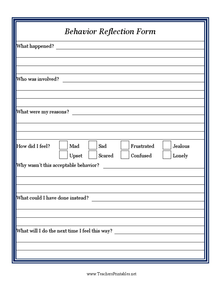 Behavior Reflection Form Template | PDF