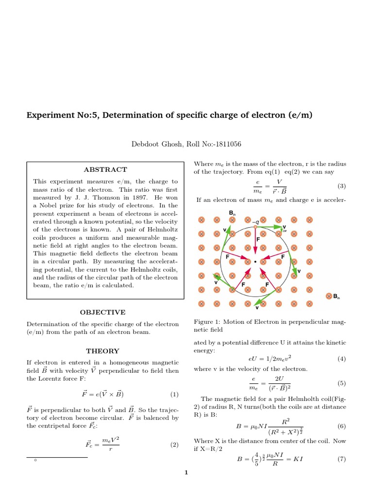 Experiment No:5, Determination of Specific Charge of Electron (E/m ...