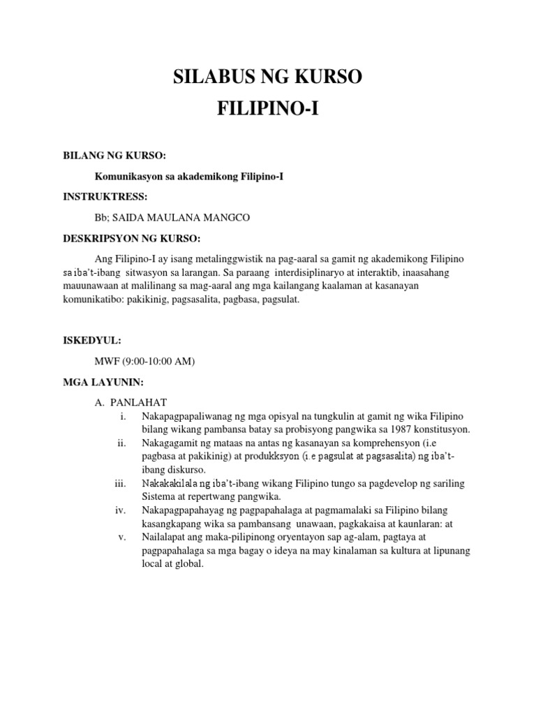 Silabus NG Kurso | PDF