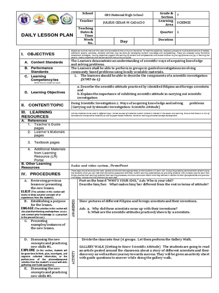 Science 7 DLP | PDF | Educational Assessment | Learning