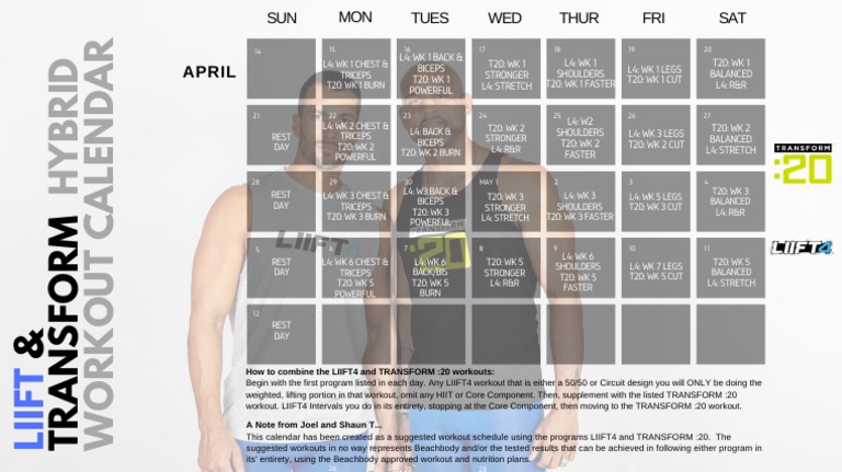 LIIFT4 and TRANSFORM :20 Hybrid Workout Calendar | PDF | Sports