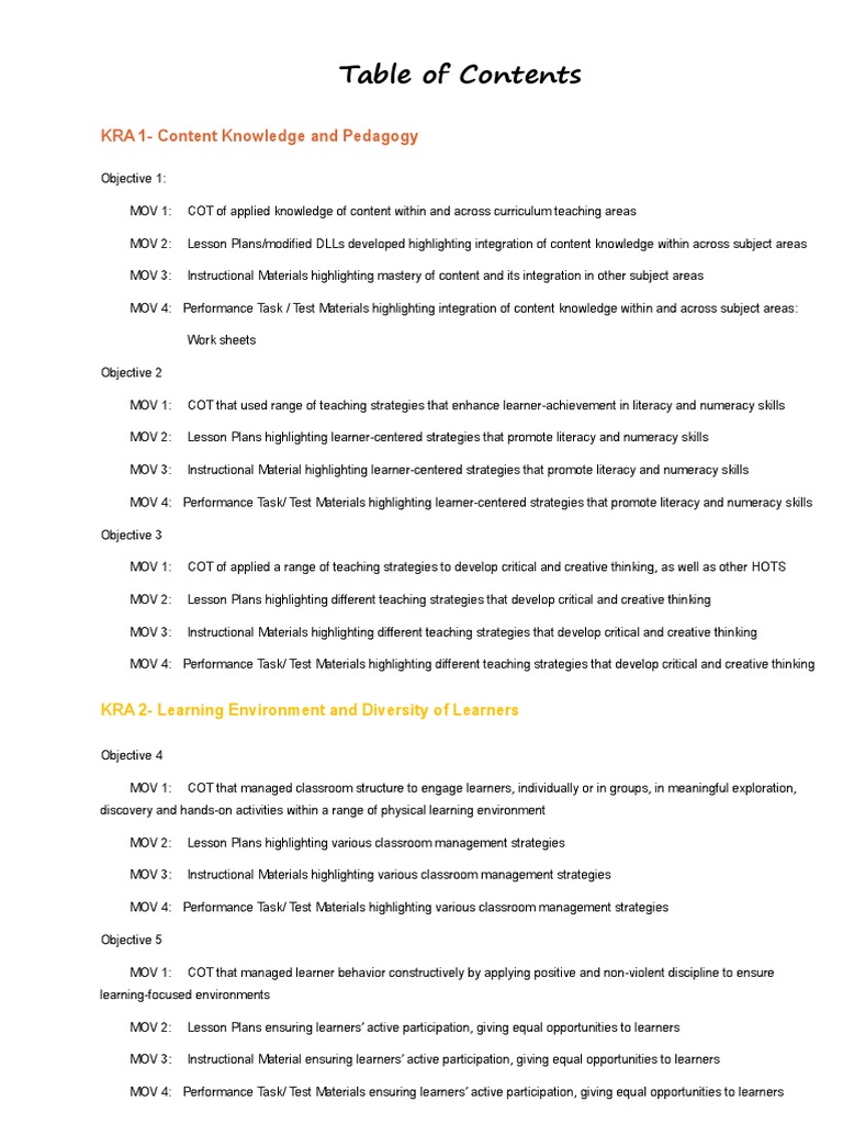 RPMS Sample Table of Contents | Download Free PDF | Lesson Plan ...