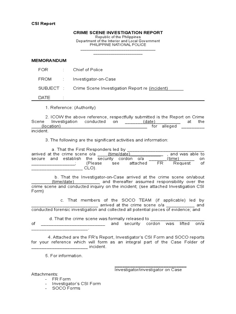 CSI Report Crime Scene Investigation Report | PDF