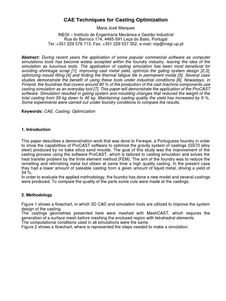 CAE Techniques For Casting Optimization | PDF | Foundry | Casting (Metalworking)