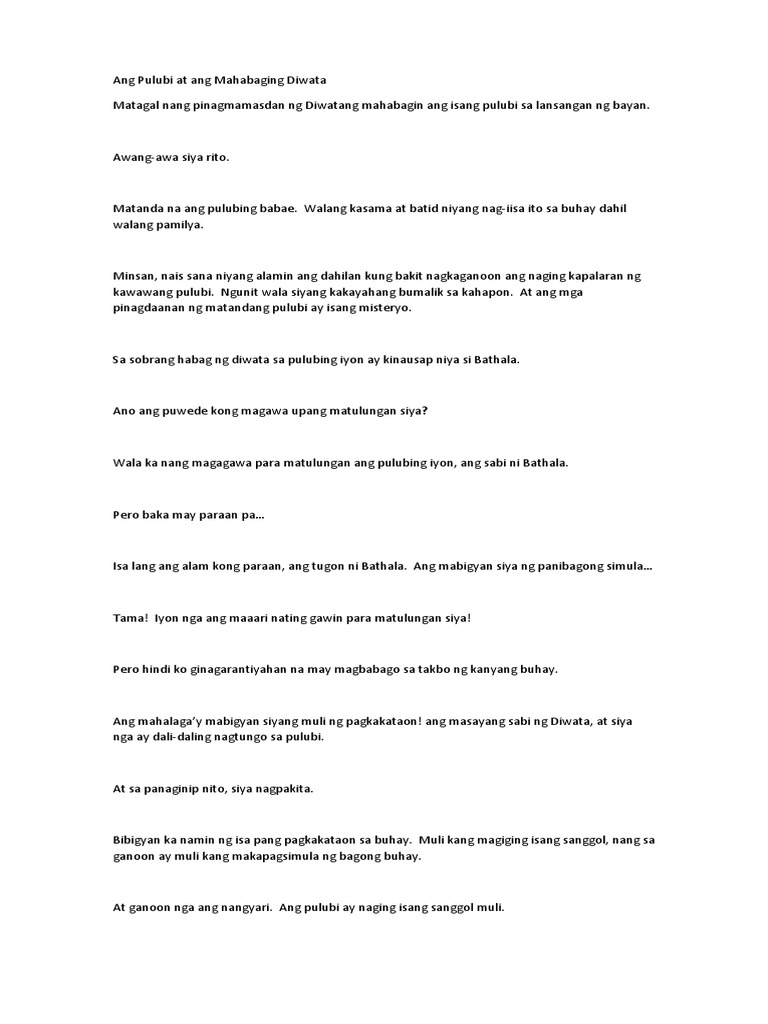 Ang Pulubi at Ang Mahabaging Diwata | PDF
