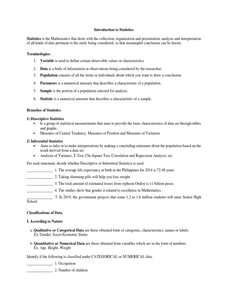 Introduction To Statistics (Handouts) | PDF | Statistics | Analysis