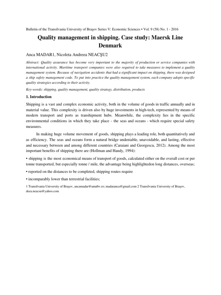 Quality Management in Shipping. Case Study: Maersk Line Denmark | PDF ...
