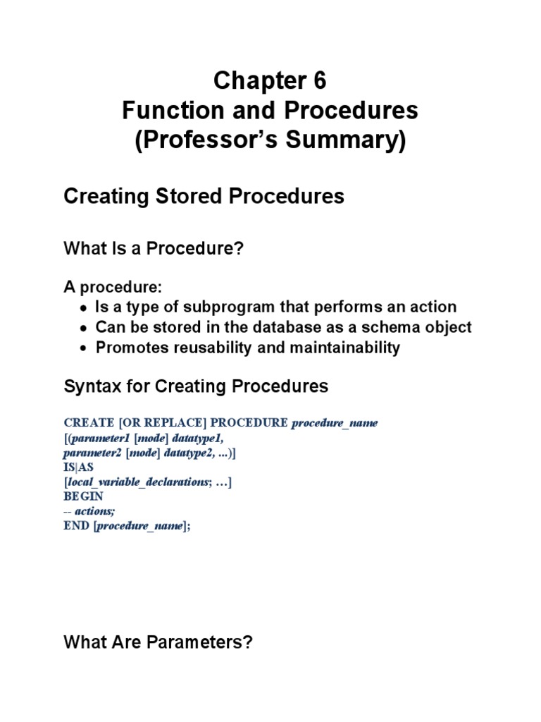 PLSQL ch06 Func N Proc JHC | PDF | Subroutine | Pl/Sql