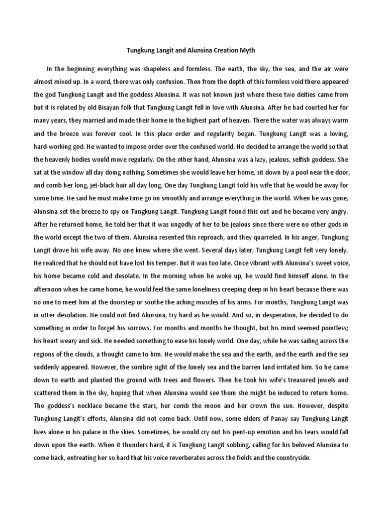 Tungkung Langit and Alunsina Creation Myth | PDF | Creation Myths ...