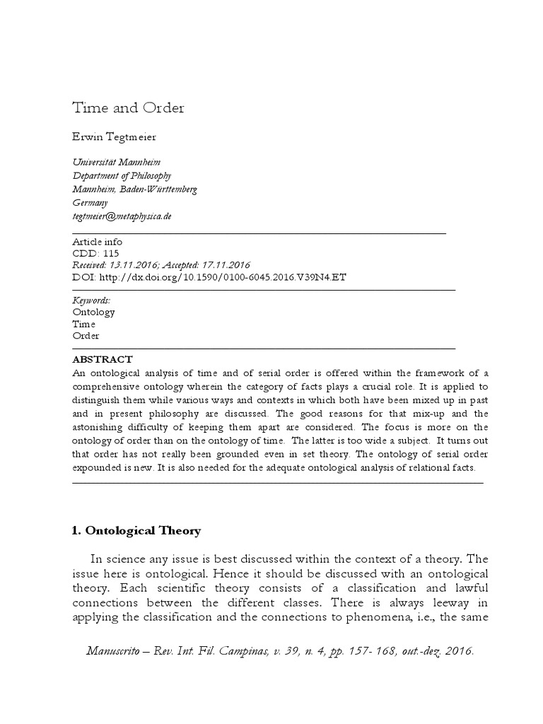 Time and Order | PDF | Ontology | Time