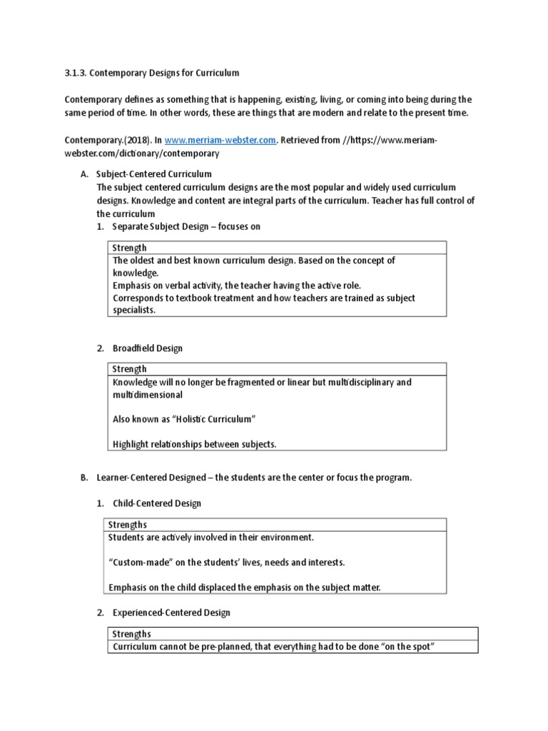 Contemporary Designs For Curriculum | PDF | Curriculum | Design