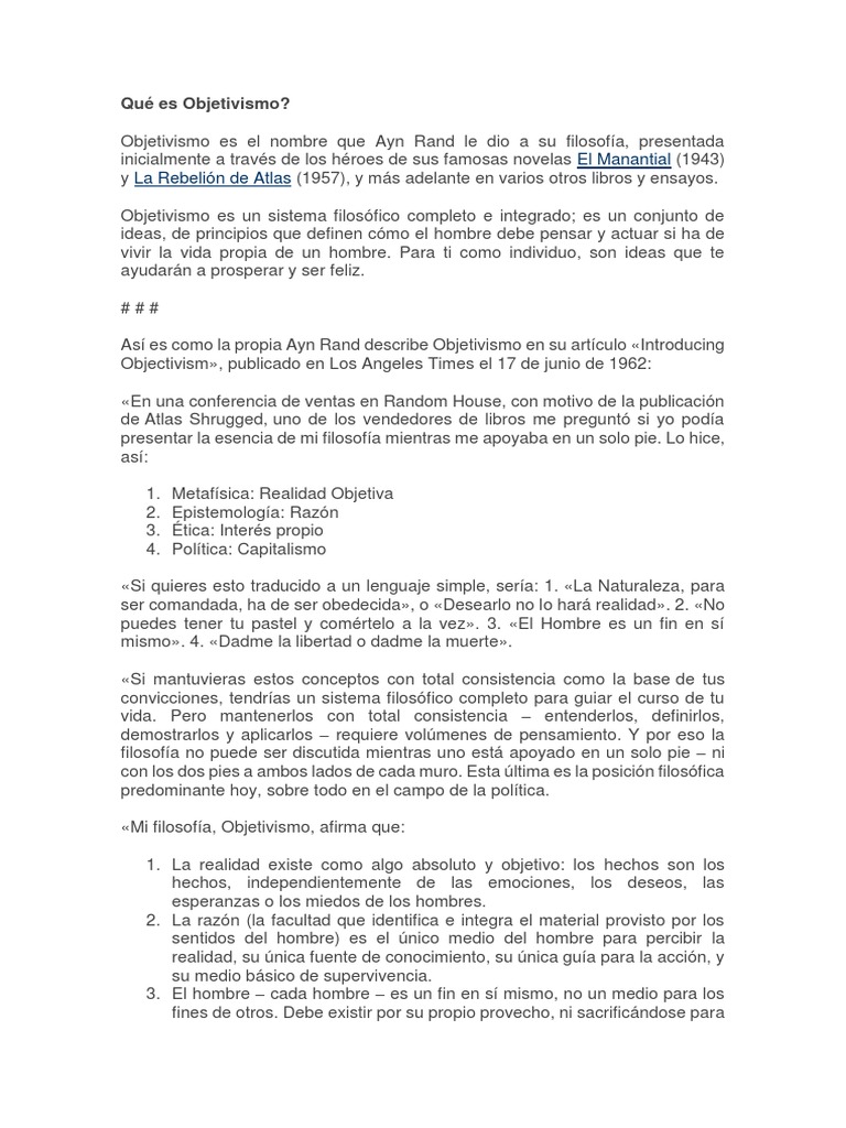 Qué Es Objetivismo | PDF | Objetivismo (Ayn Rand) | Filosofía