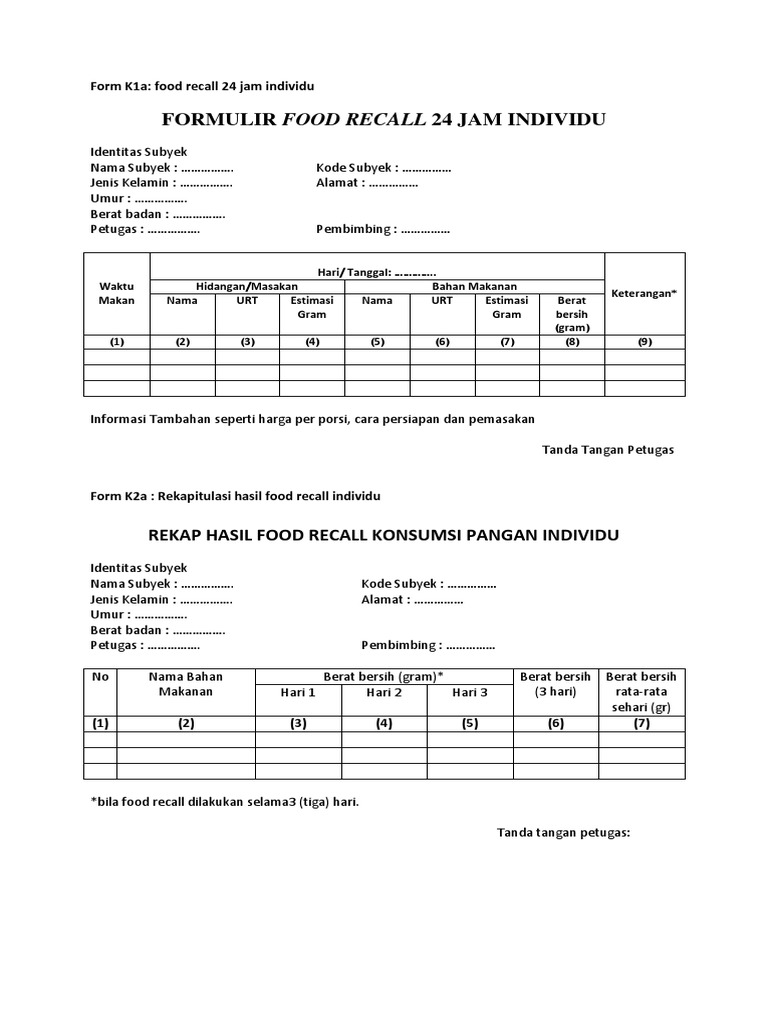 Formulir Food Recall | PDF