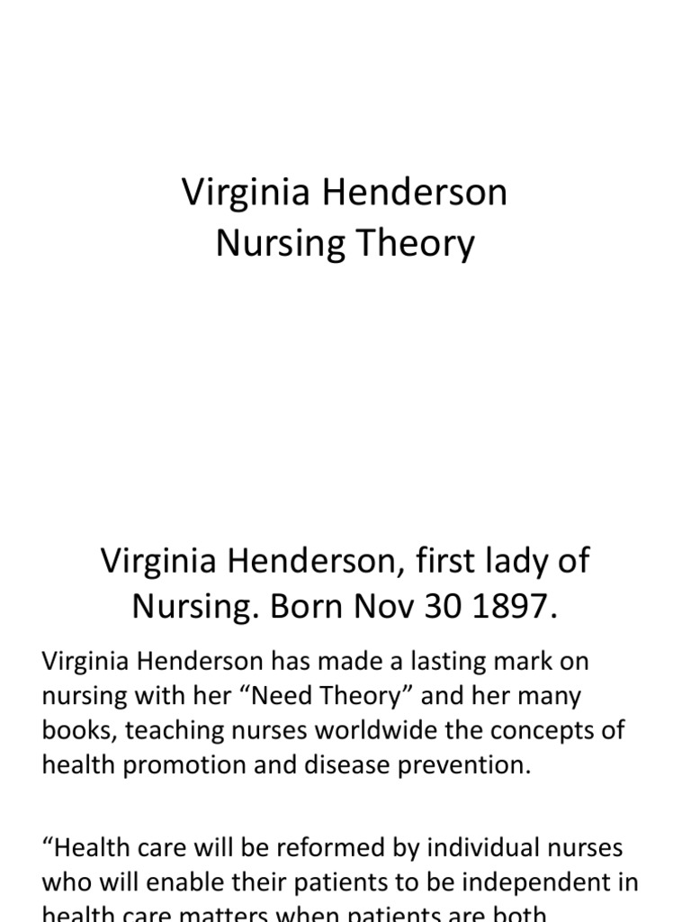 Virginia Henderson Nursing Theory | PDF | Nursing | Health Care