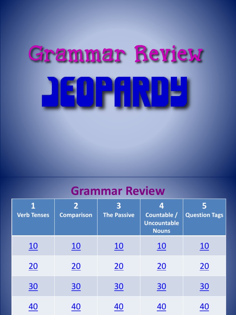 Grammar Jeopardy Game Review | PDF | Syntactic Relationships | Morphology