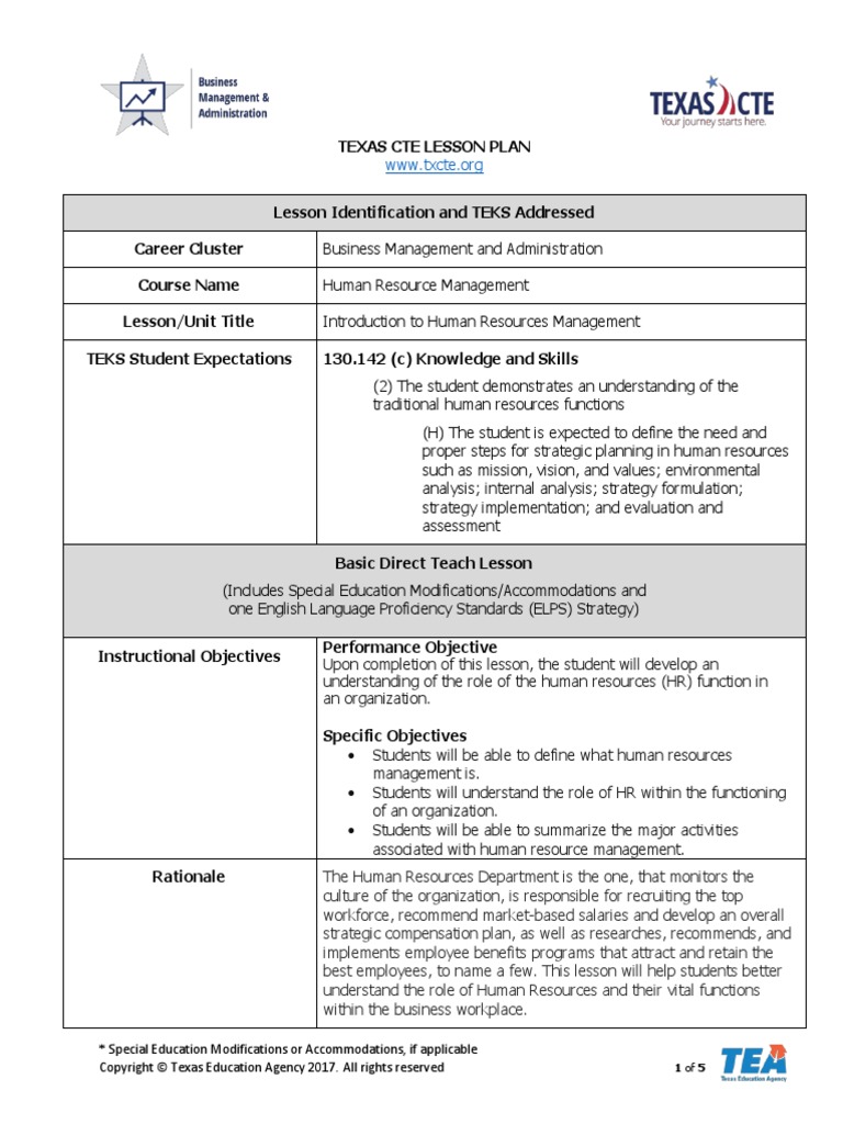 Lesson Plan Intro to Human Resource Management.docx | Human Resource ...