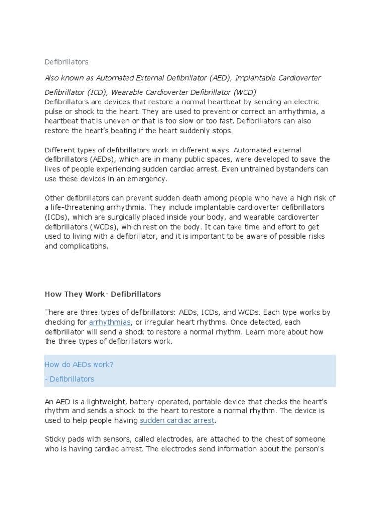 Also Known As Automated External Defibrillator (AED), Implantable ...