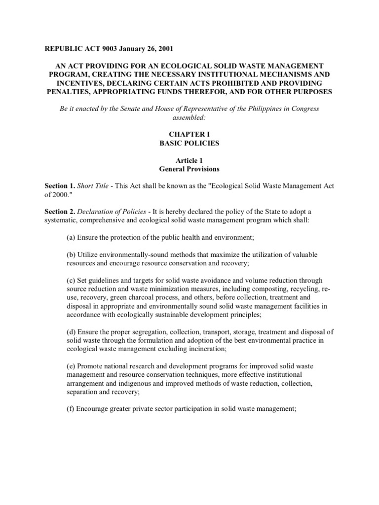 Republic Act 9003 | PDF