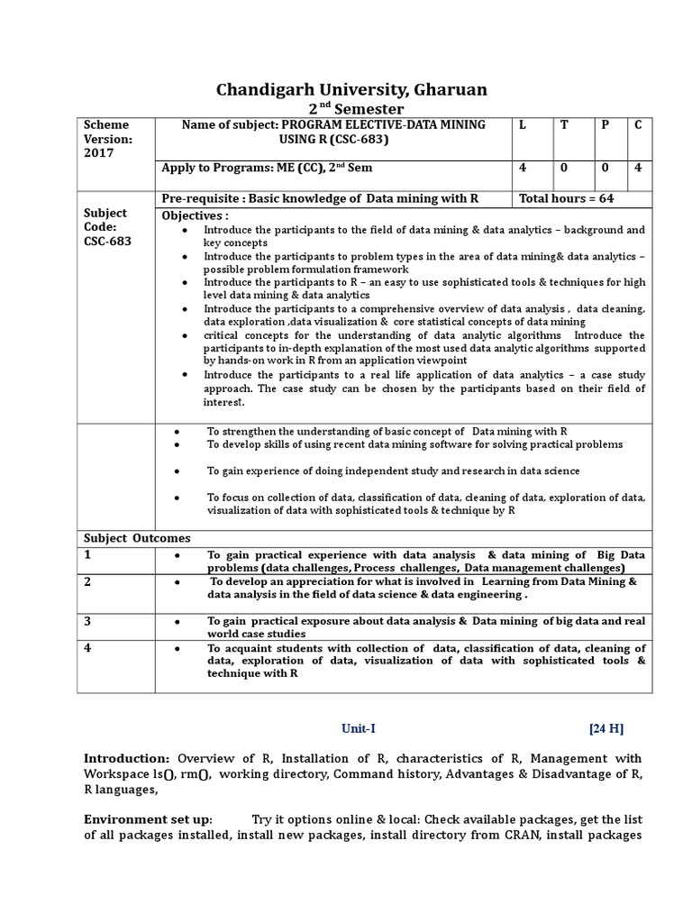 R Syllabus Chandigarh University | PDF | R (Programming Language ...