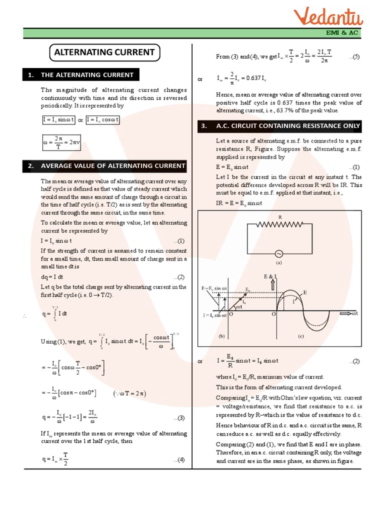 Class 12 Physics Cbse EMI & AC Notes | PDF | Inductor | Capacitor