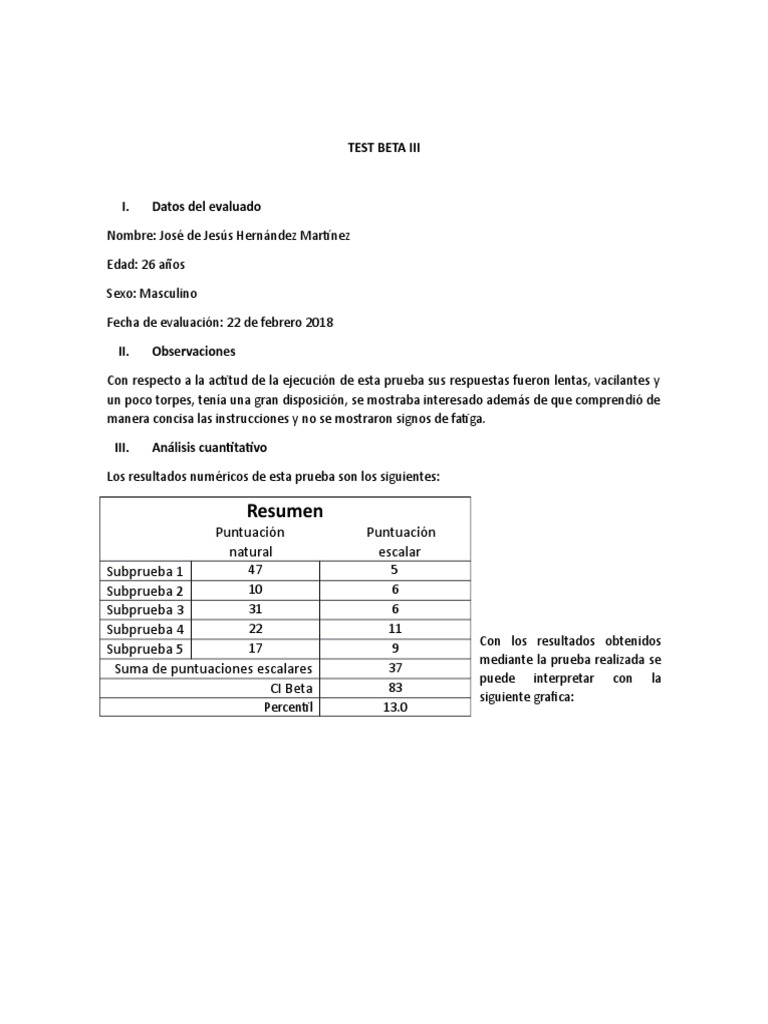 TEST BETA III Diagnostico | PDF | Cociente de inteligencia | Inteligencia