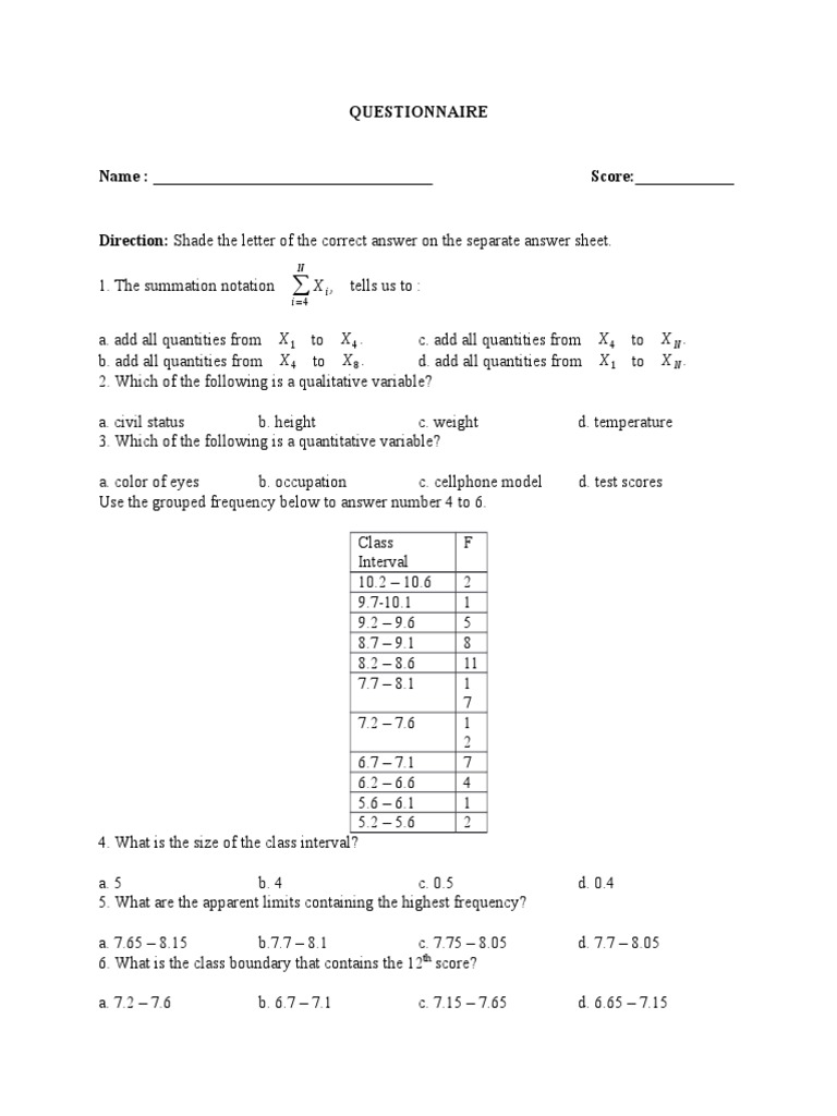 Questionnaire: X, Tells Us To: . | PDF | Level Of Measurement ...