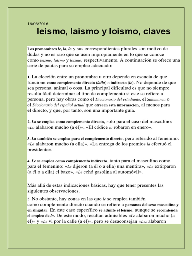 Leaismo Laismo y Loismo | PDF | Objeto (gramática) | Verbo