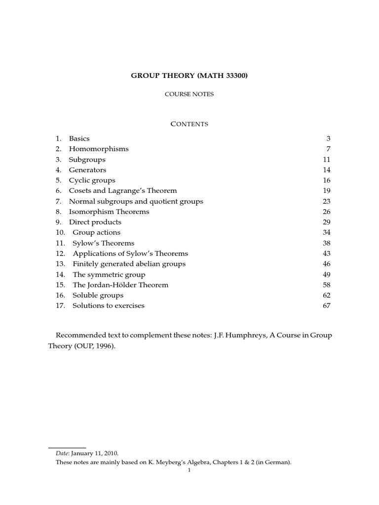 Group Theory | PDF | Group (Mathematics) | Index Of A Subgroup